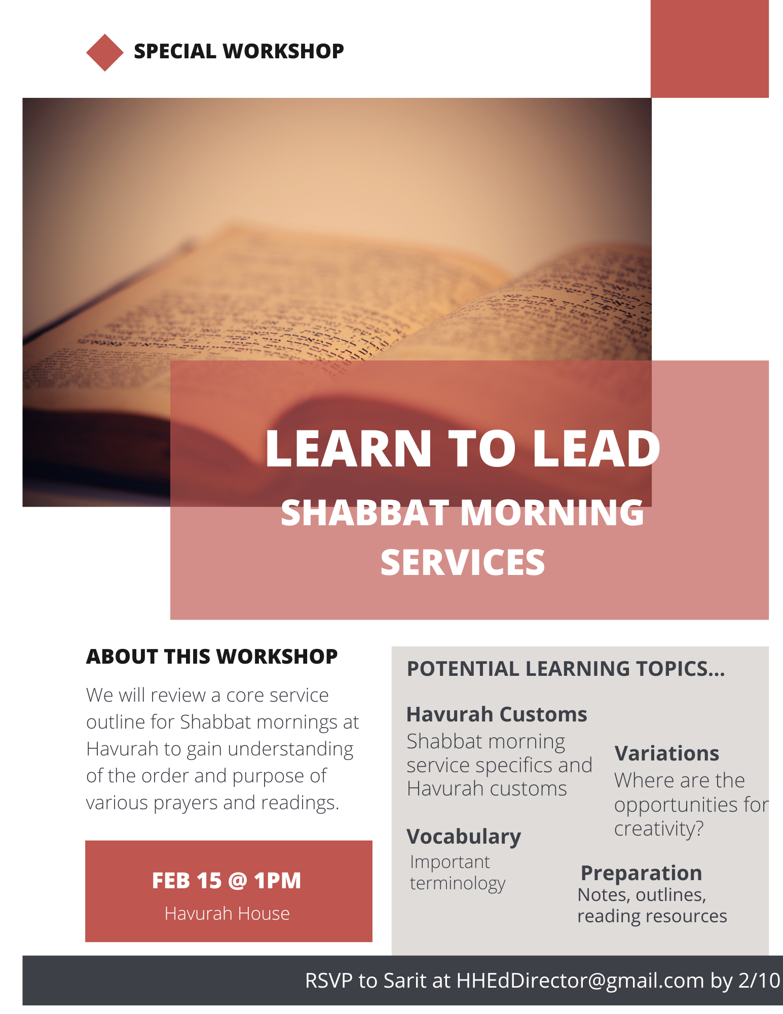 Learn to Lead Shabbat Morning Services | Havurah